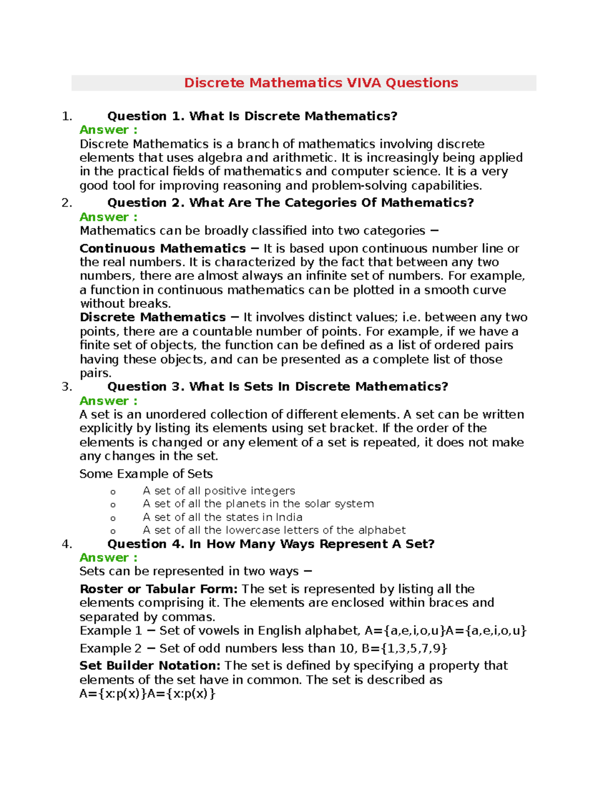 Discrete Mathematics VIVA Questions and Answers for Review - Studocu