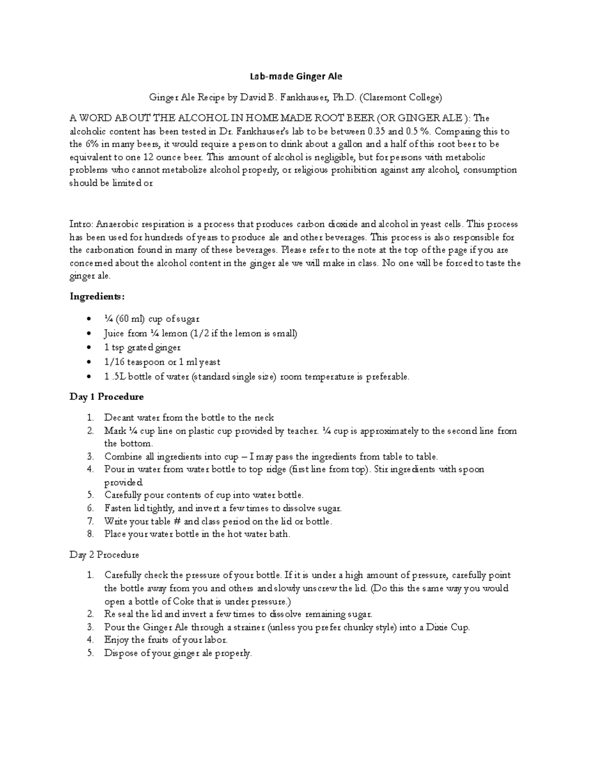 Ginger Ale Fermentation Lab - Lab-made Ginger Ale Ginger Ale Recipe by ...