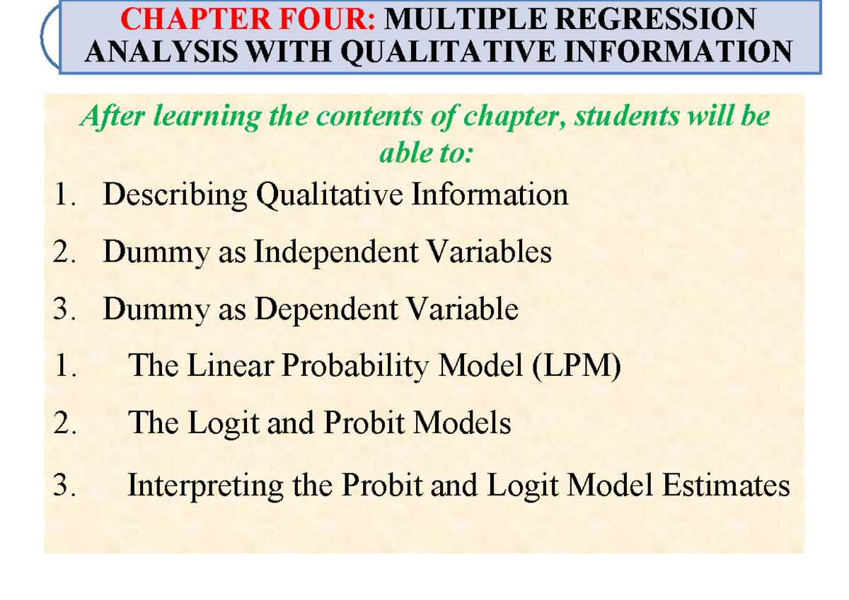 CHAPTER 4: MULTIPLE REGRESSION ANALYSIS WITH QUALITATIVE DATA - Studocu