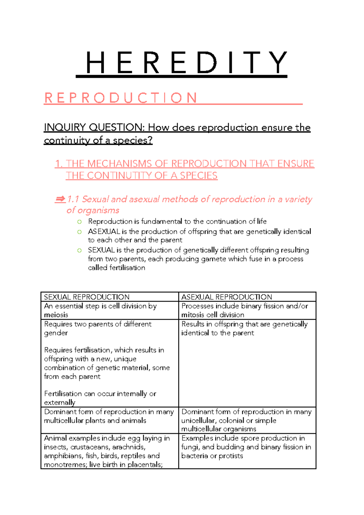 Biology Study Notes #2: Heredity & Reproduction Mechanisms - Studocu
