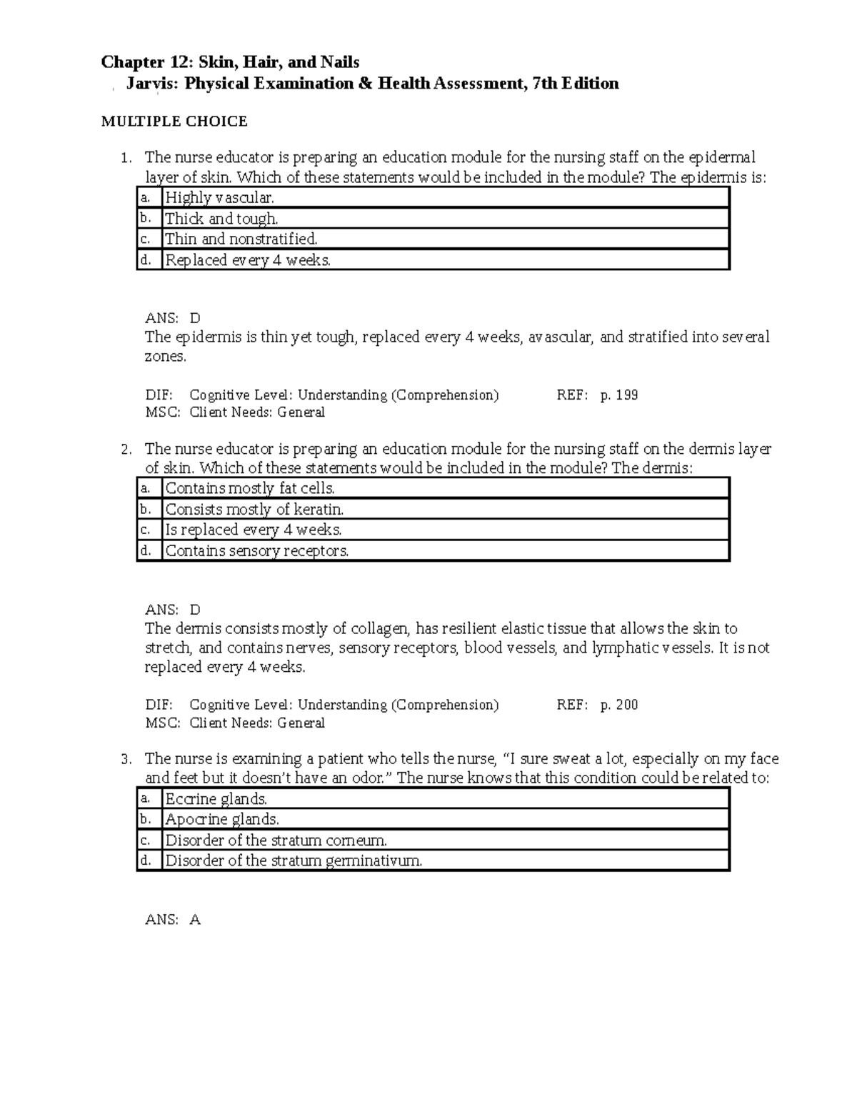 **Midterm Exam Practice Questions & Answers for C12: Skin, Hair, Nails ...