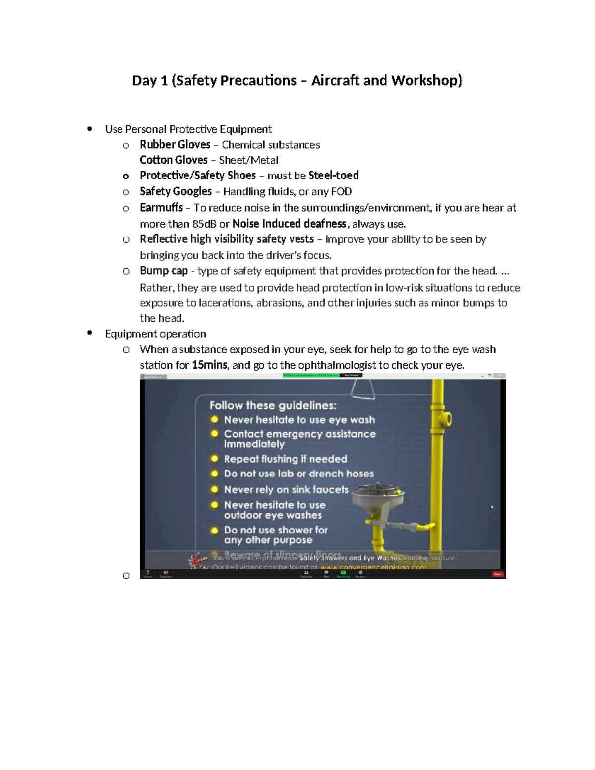 Day 1 - Safety Precautions in Aircraft & Workshop Operations - Studocu