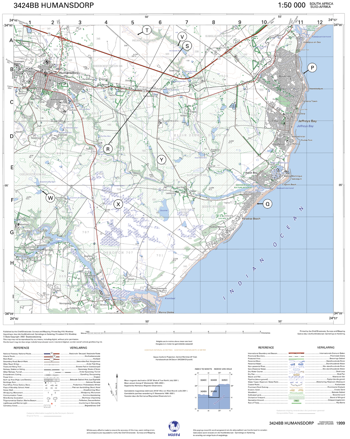 3424BB Humansdorp Map 1:50,000 - Detailed Topography of South Africa ...