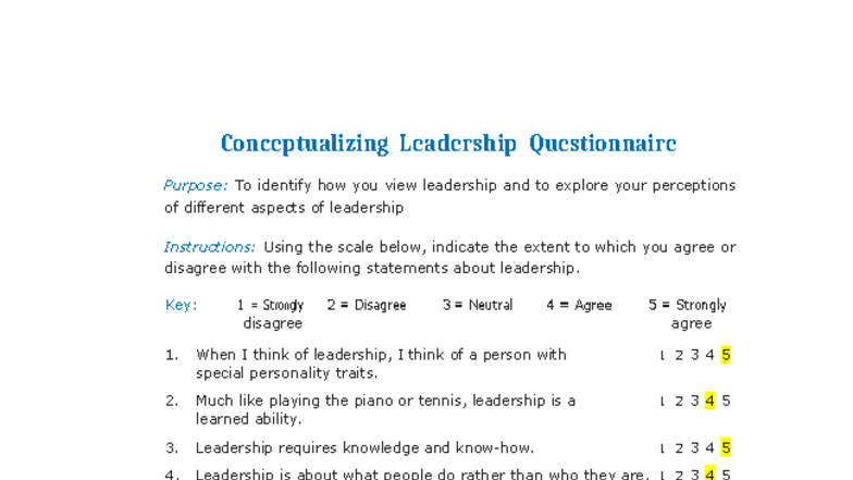 Conceptualizing Leadership Questionnaire: Insights & Scoring Guide ...