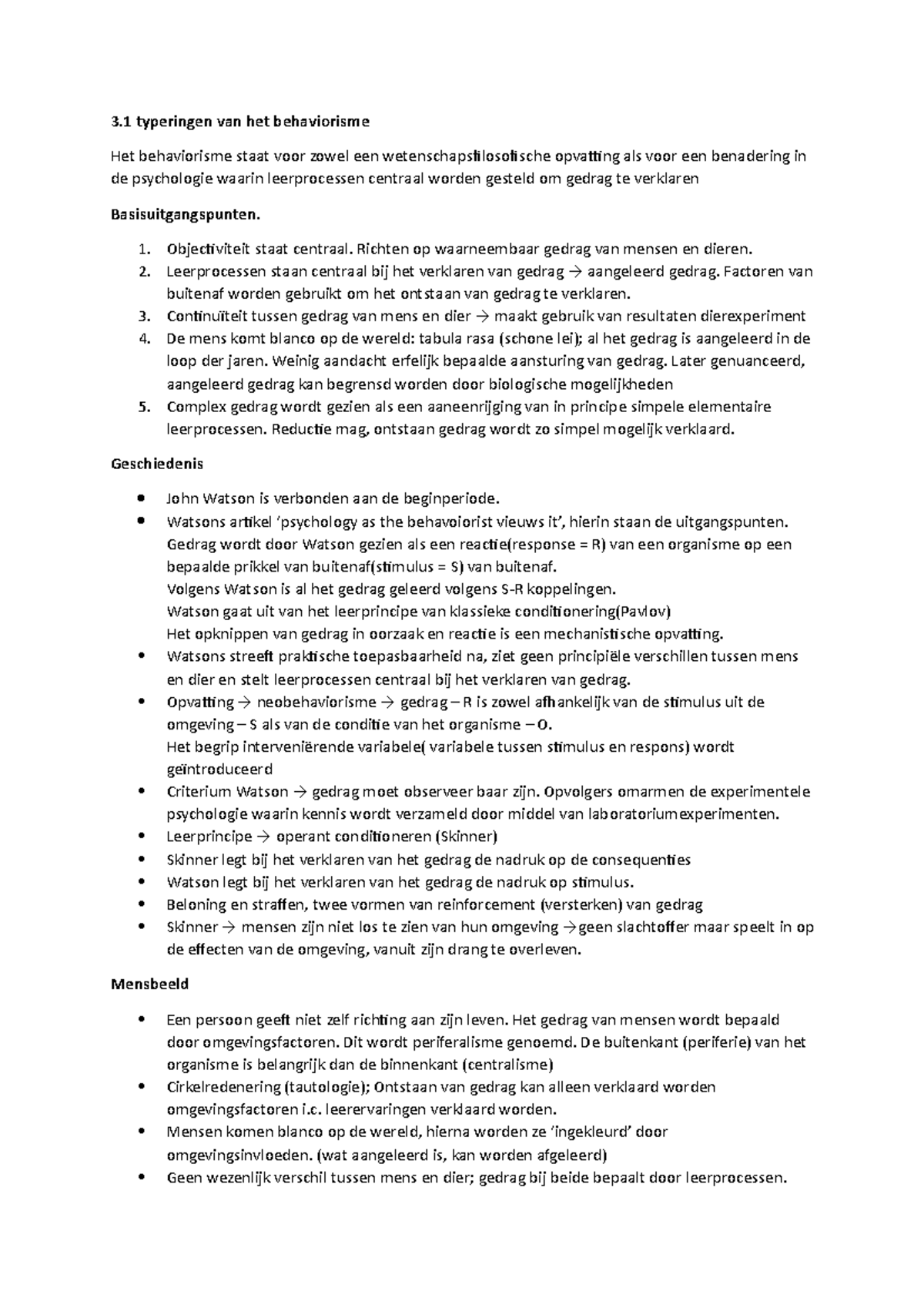 Samenvatting Behaviorisme en Leerprocessen in de Psychologie - Studeersnel