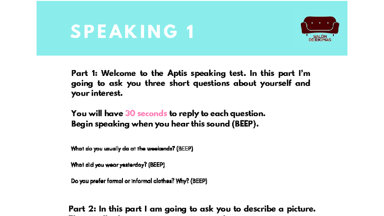 Aptis Speaking Test Overview: Parts 1-7 Guide - Studocu