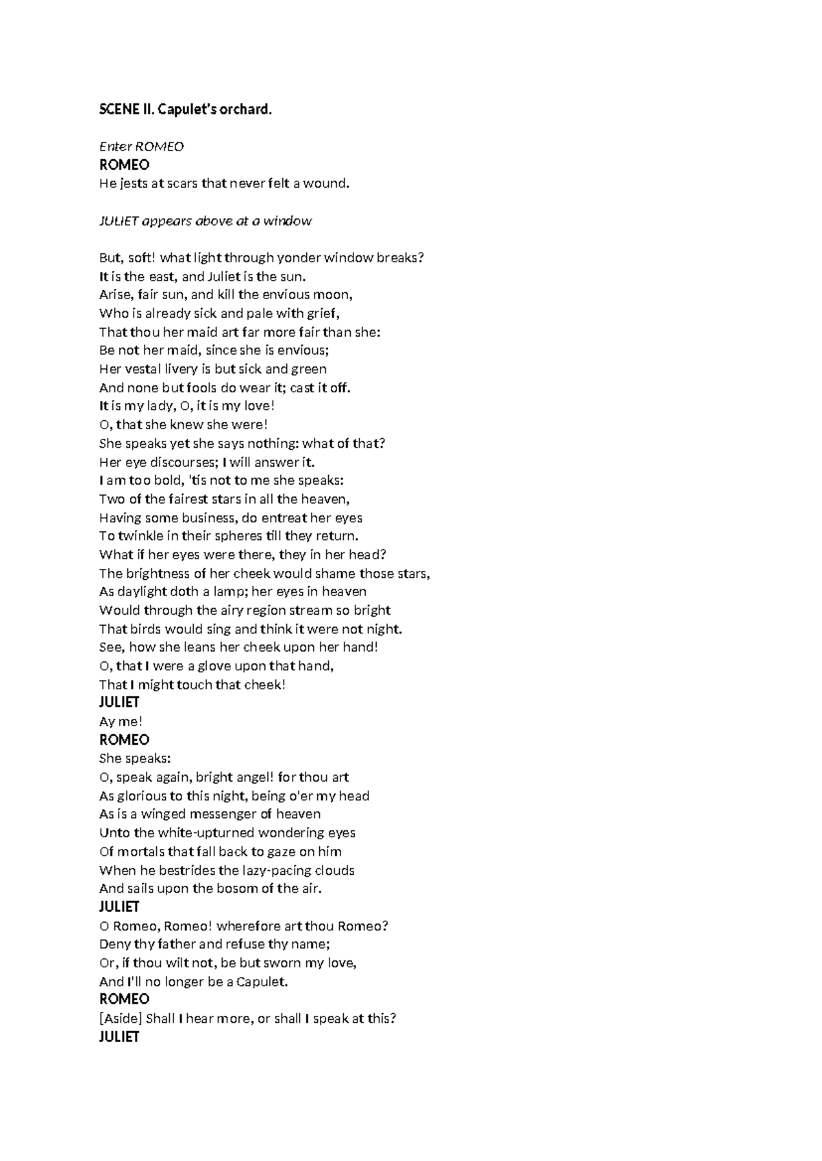 Act 2 Scene 2 Analysis - Romeo and Juliet (SCENE II) - Studocu