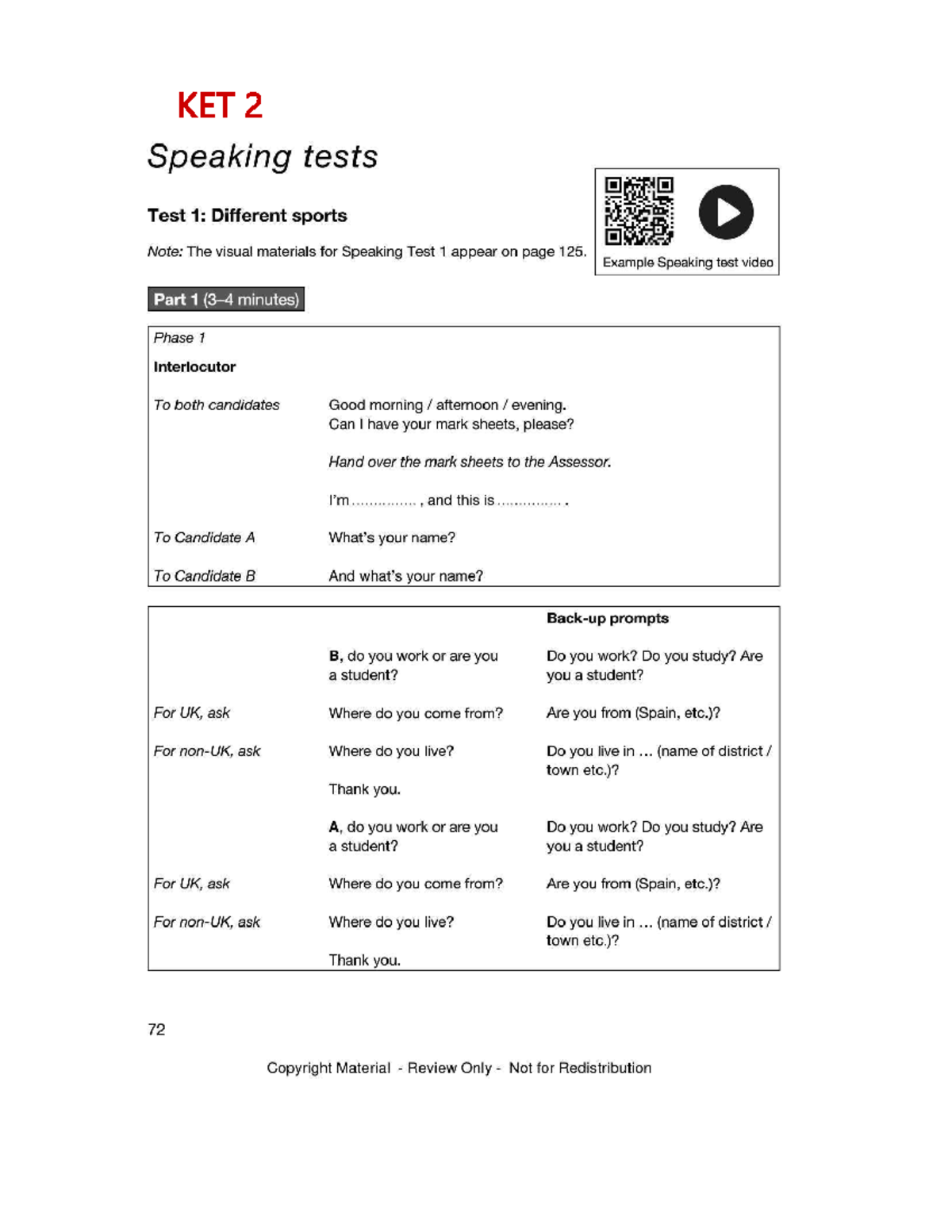 KET 2 Speaking Tests: Sports, Hobbies, Travel & Countryside Activities ...