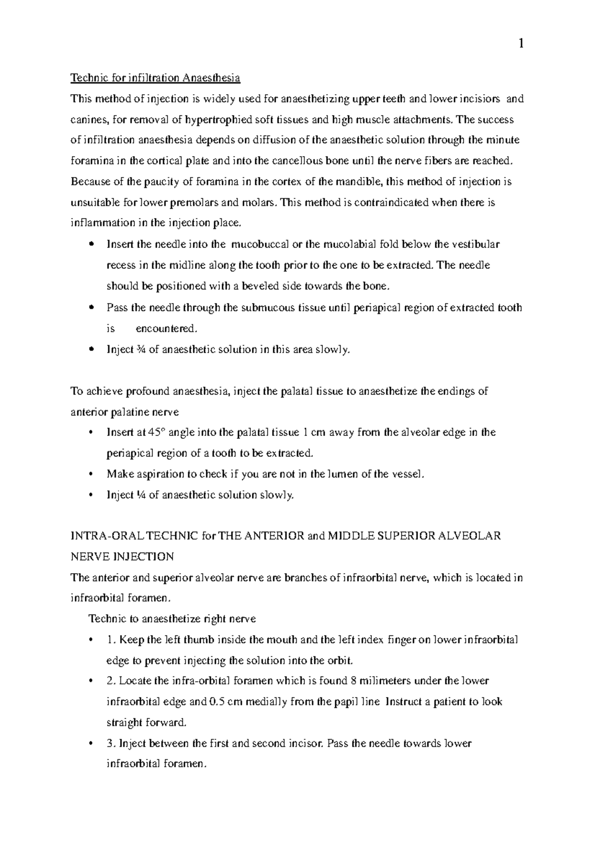1 Technic for Infiltration Anaesthesia: A Comprehensive Guide - Studocu