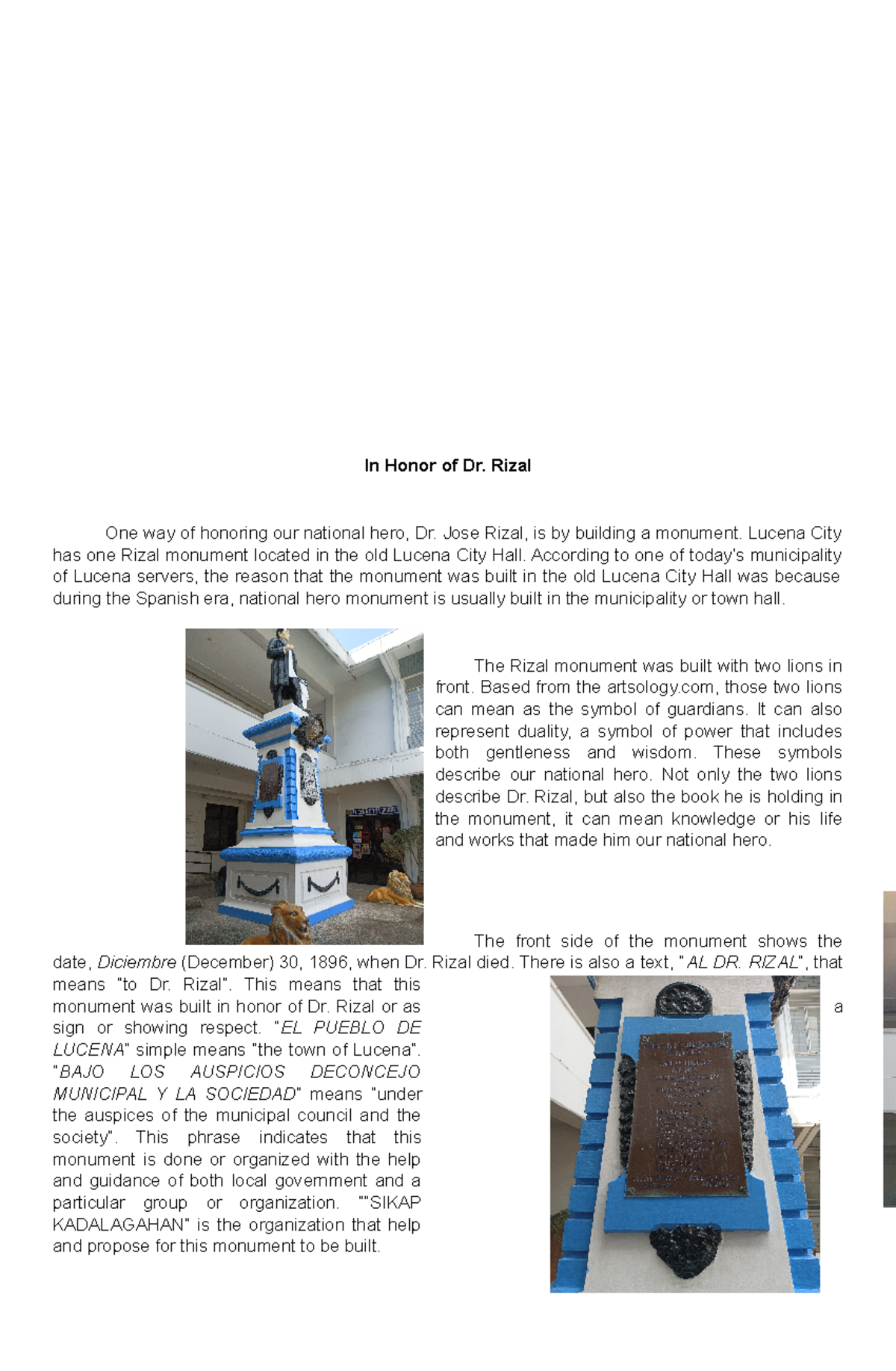 Photo Essay: The Rizal Monument in Lucena City - Studocu