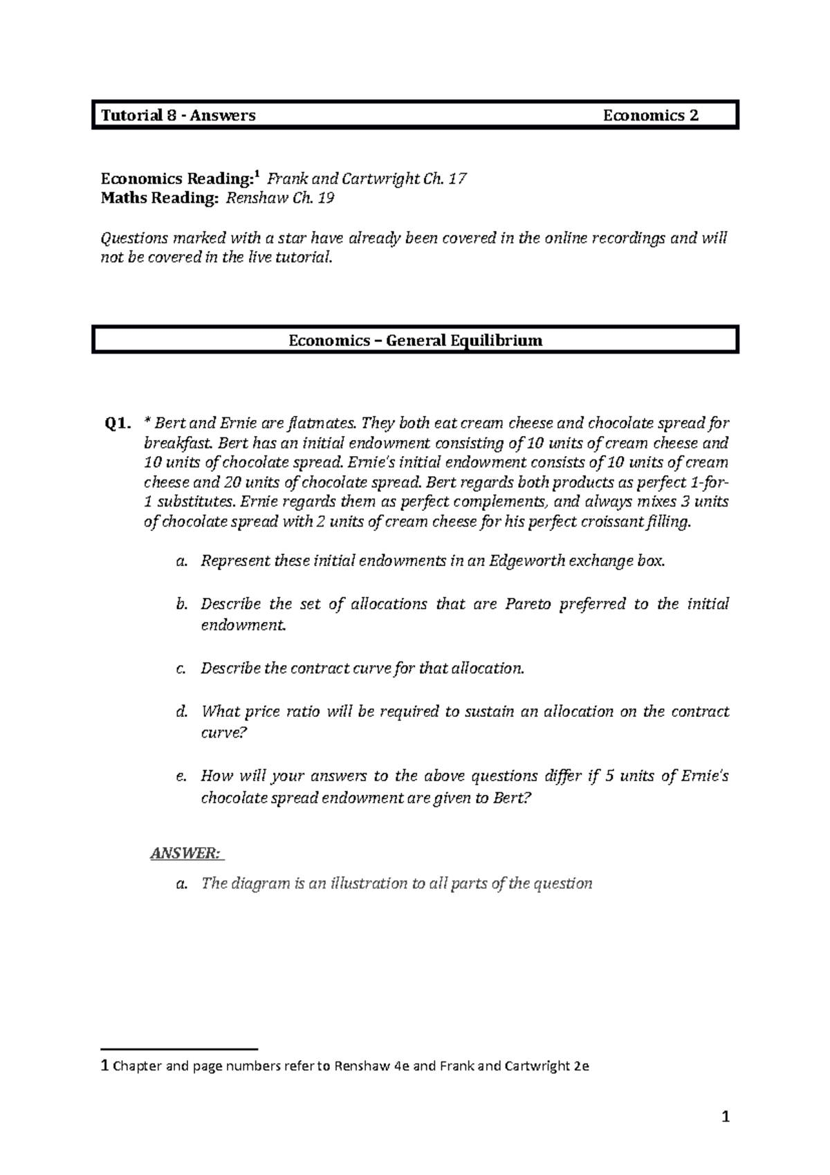 Economics 2: Tutorial 8 - Q&A and Answers on General Equilibrium - Studocu