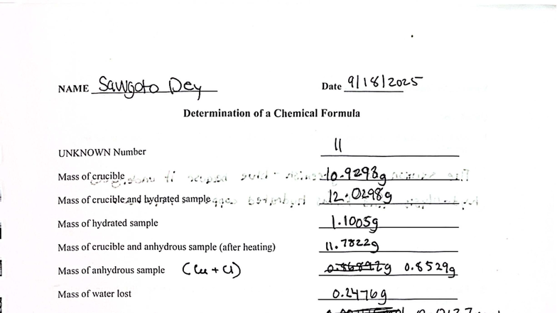 Determination of a Chemical Formula: Lab Report for CHEM 11 - Studocu