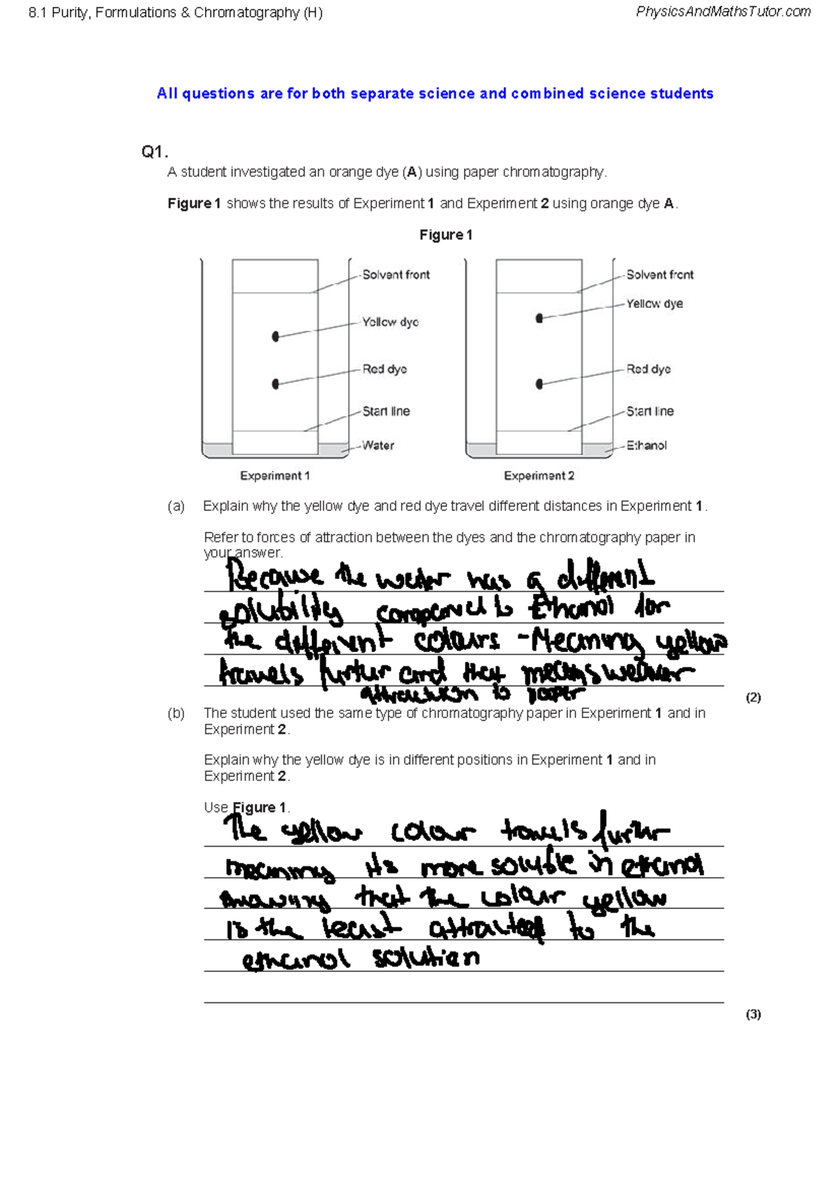8.1 Purity, Formulations & Chromatography (H) Question Paper - Studocu