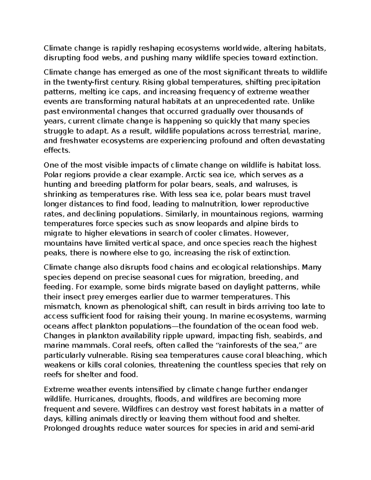 Climate Change and Its Impact on Wildlife Ecosystems: A Study - Studocu