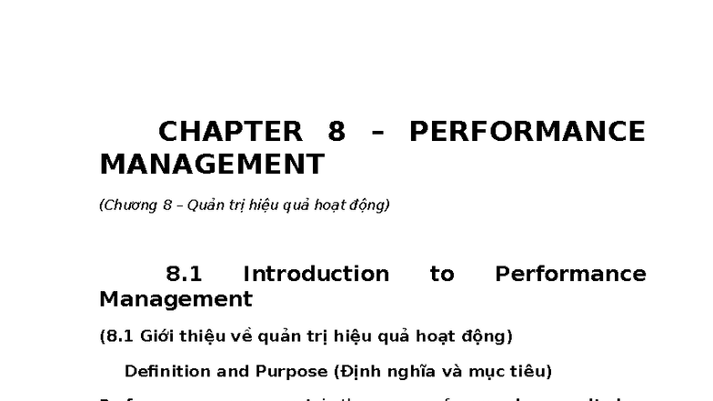 CHAPTER 8 PERFORMANCE MANAGEMENT (Chương 8 Quản trị hiệu quả hoạt động ...
