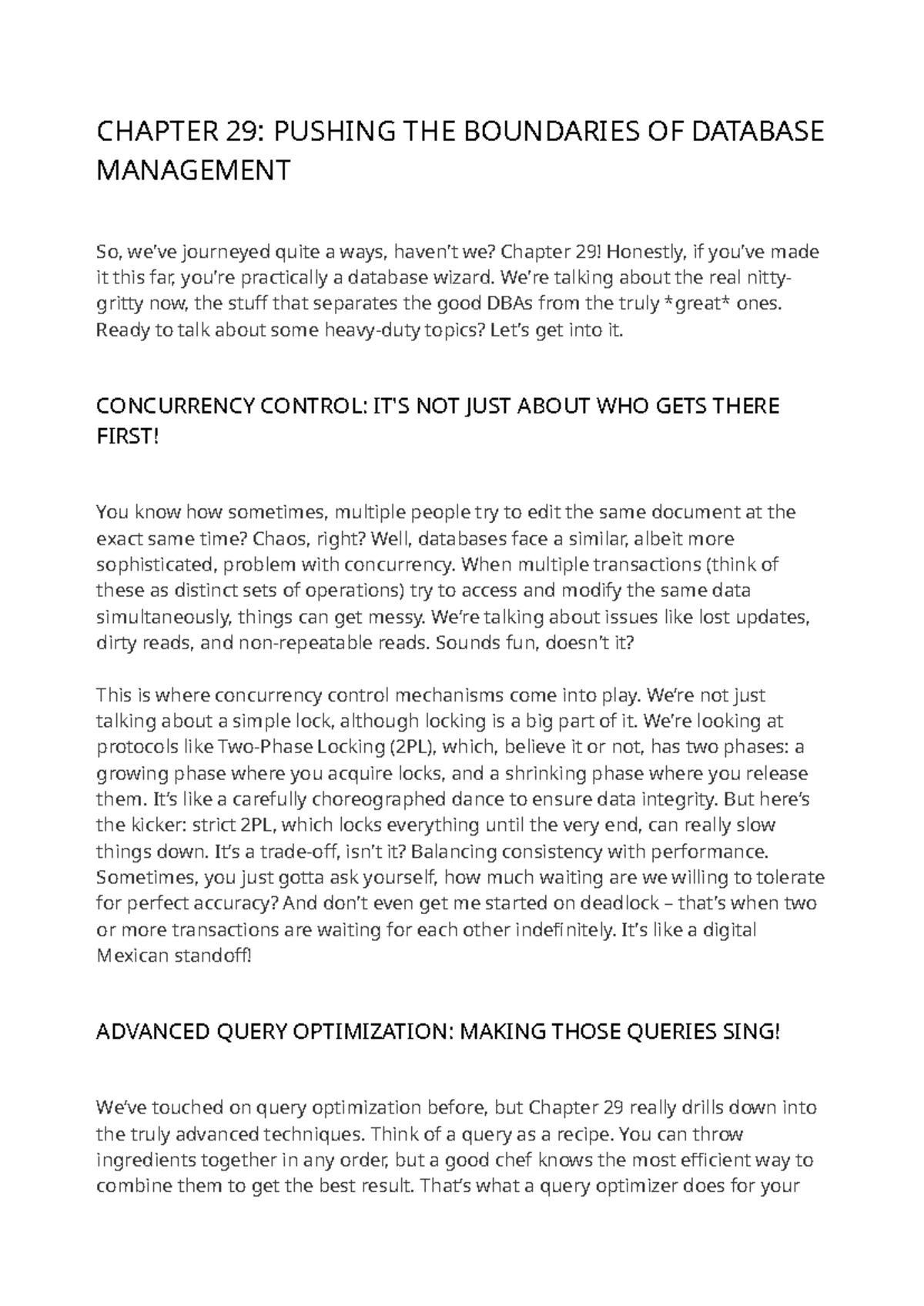 DBMS CH29: Advanced Concepts in Database Management - Studocu