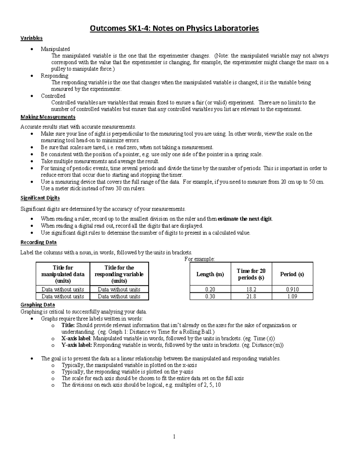 Kinematics I - Workbook: Understanding Variables and Measurements - Studocu