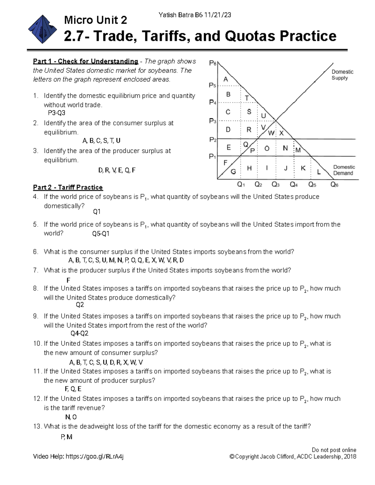 Micro 2.9 - Trade, Tariffs, and Quotas Worksheet Practice - Studocu