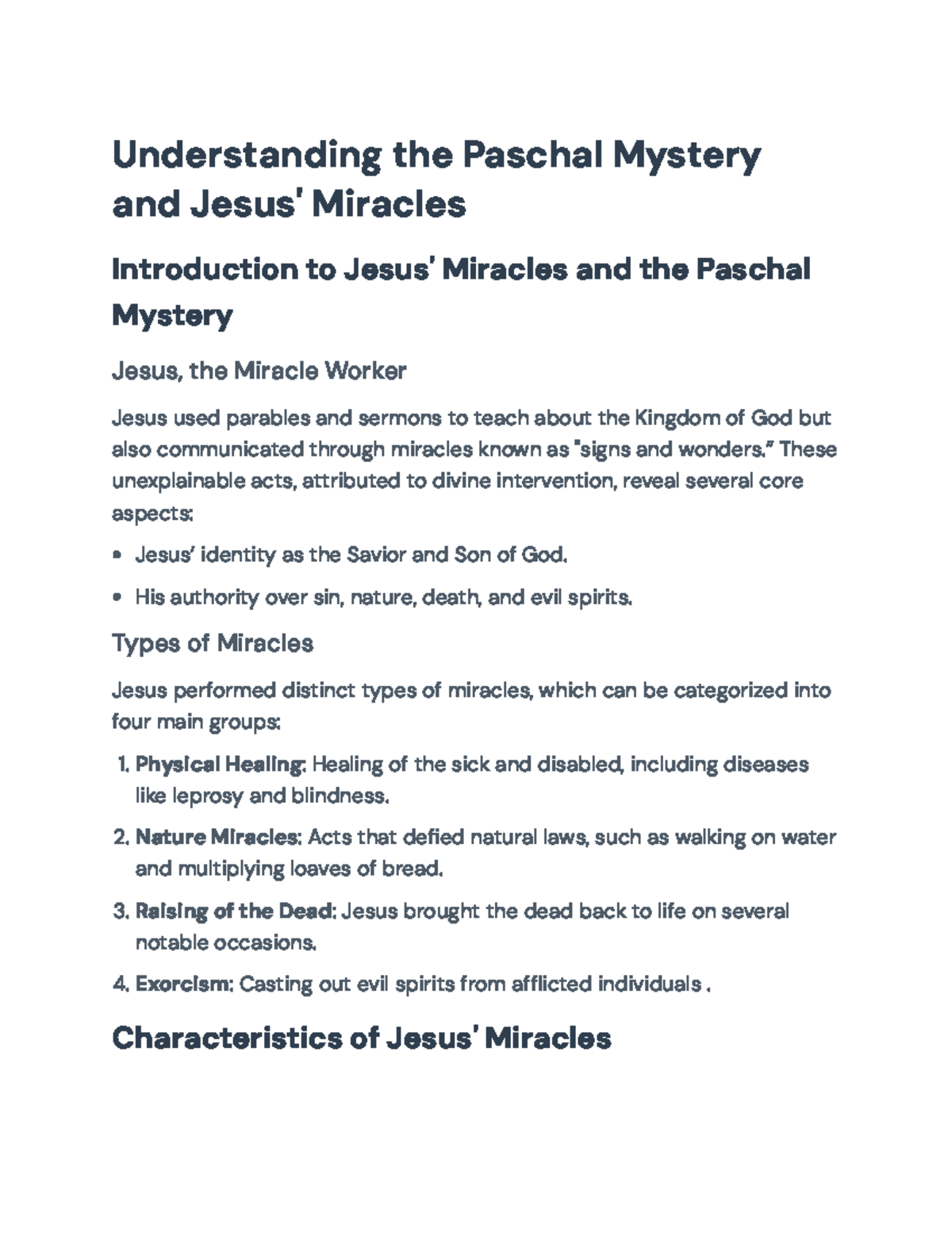 Understanding the Paschal Mystery and Jesus' Miracles (REL101 ...