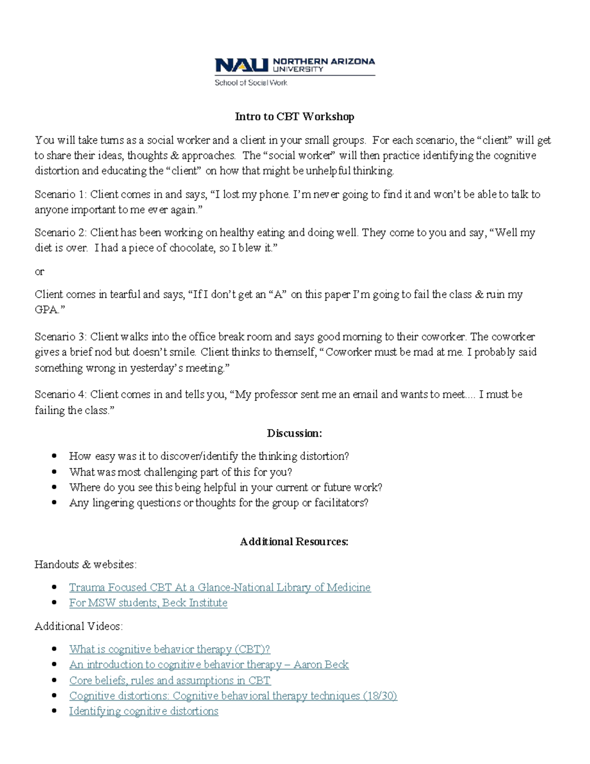 CBT Workshop Handout: Identifying Cognitive Distortions - Studocu