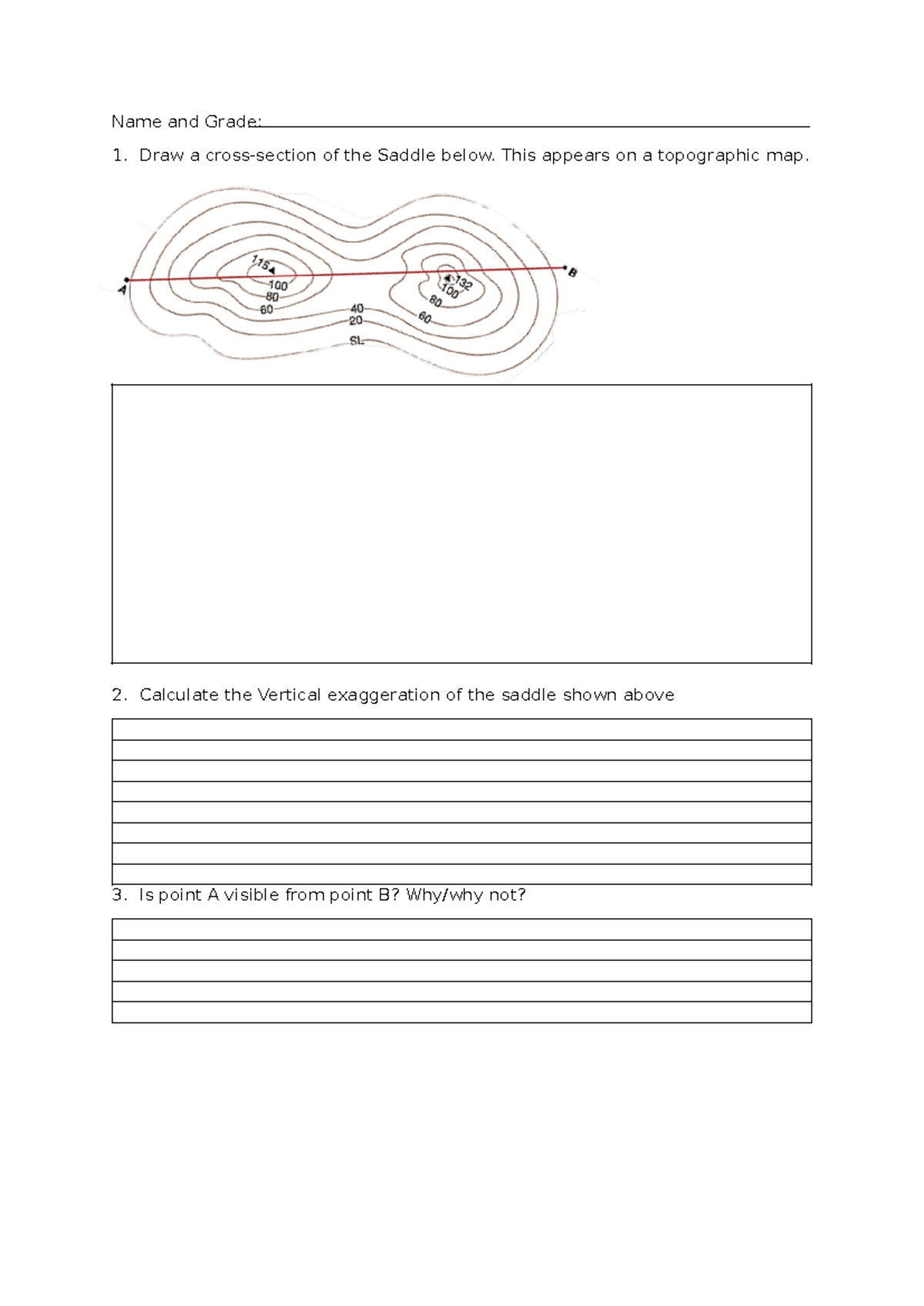 Cross section worksheet - Name and Grade: Draw a cross-section of the ...