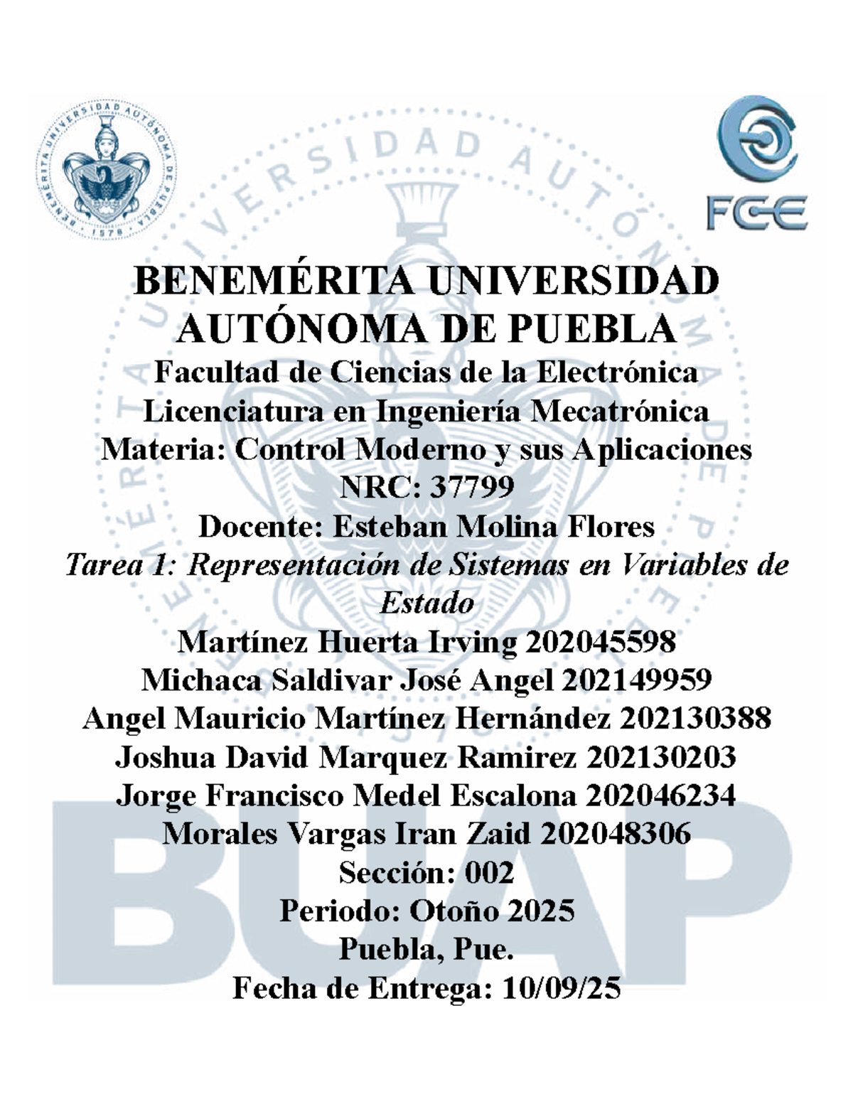 Tarea 1: Representación de Sistemas en Variables de Estado - Control ...