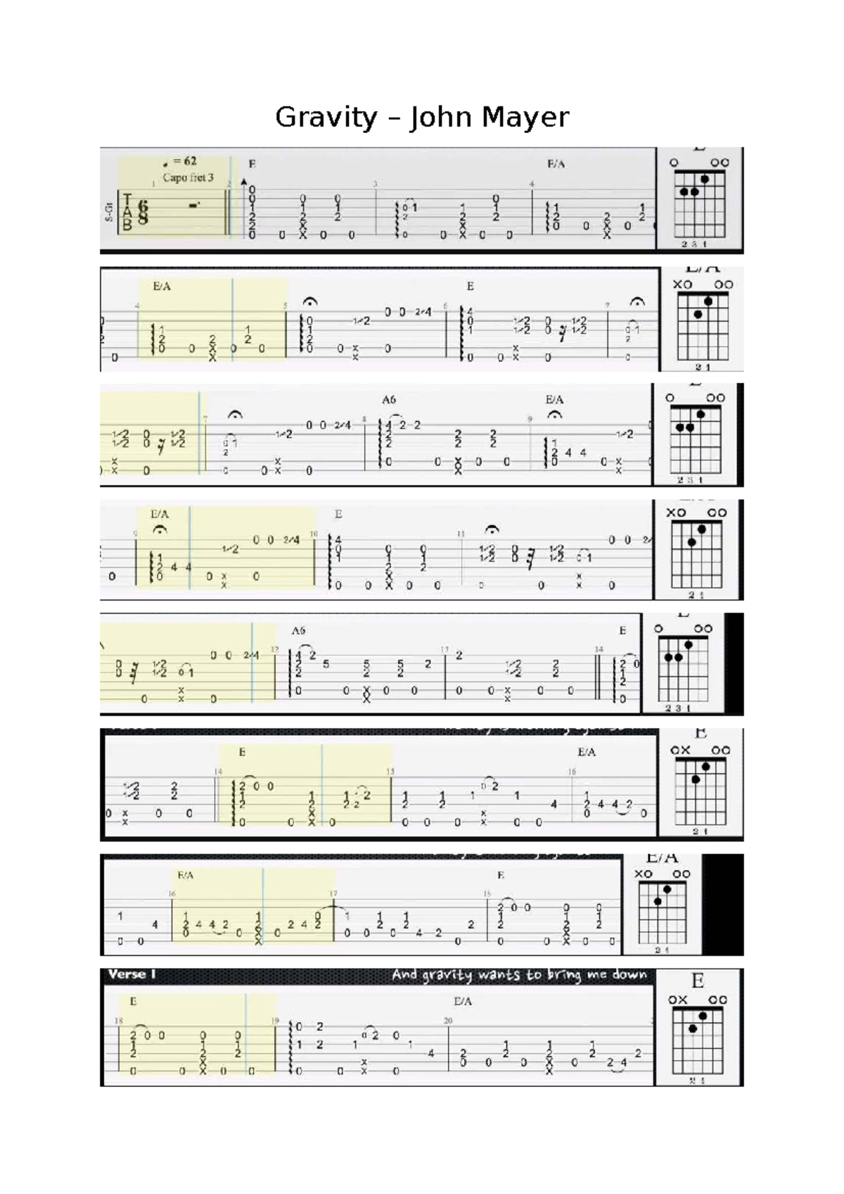 Gravity - John Mayer Tablature and Chords Guide - Studocu