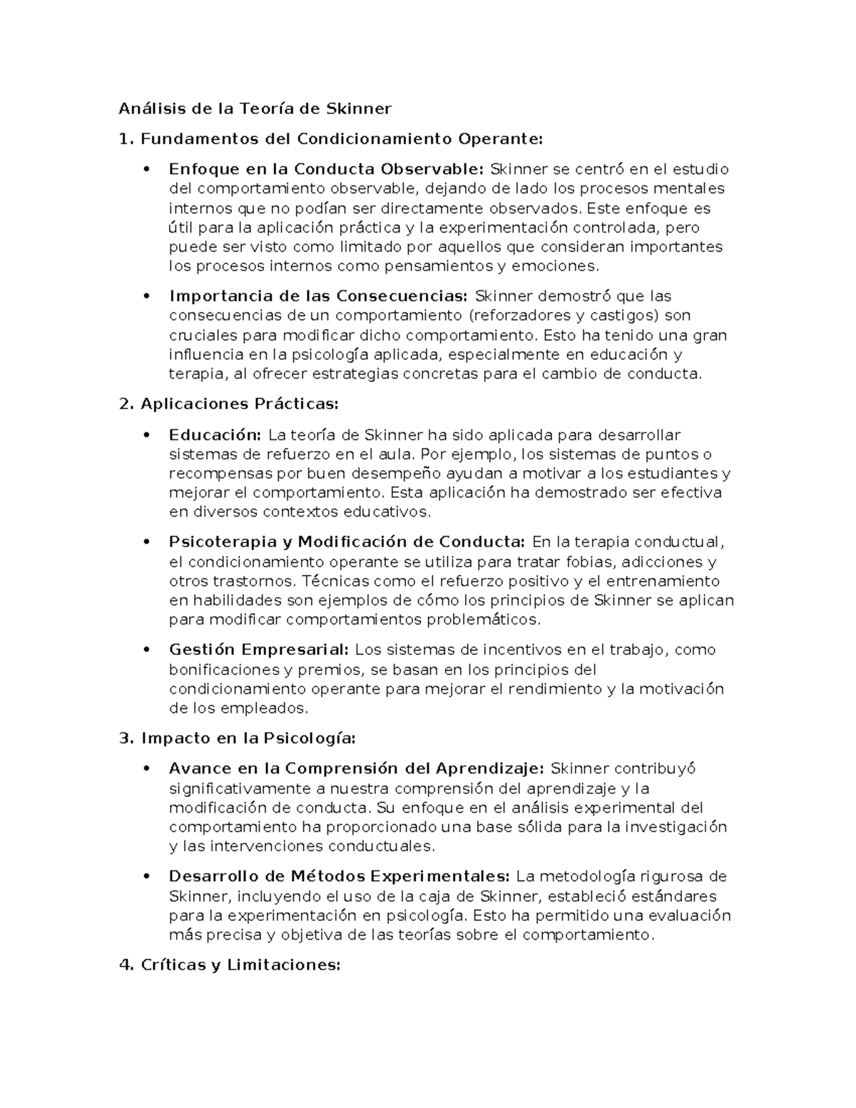 Análisis de la Teoría de Skinner - Fundamentos del Condicionamiento ...