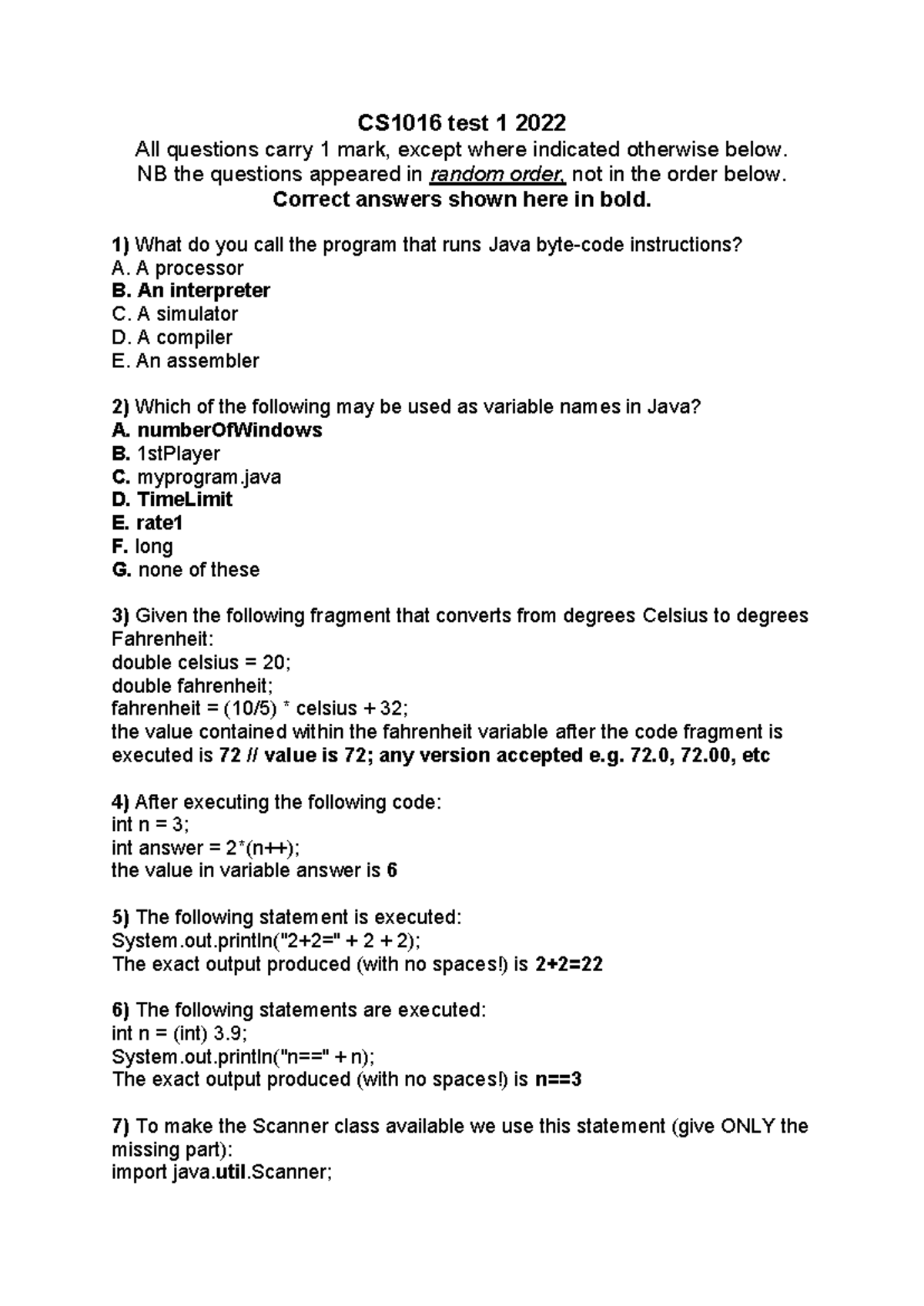 CSC1016S 2022 Theory Test 1 - Complete Answers and Explanations - Studocu
