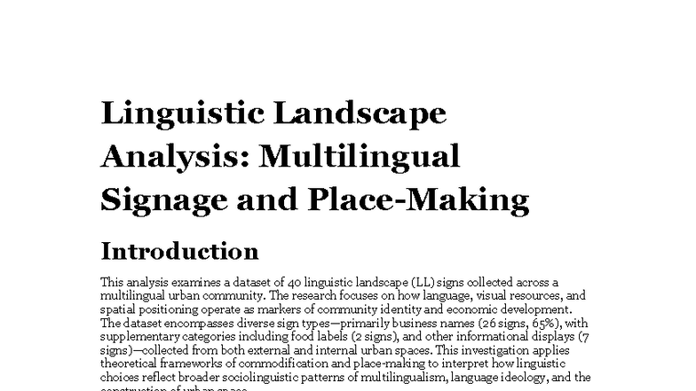 Linguistic Landscape Analysis: Multilingual Signage in Urban Spaces - Studocu
