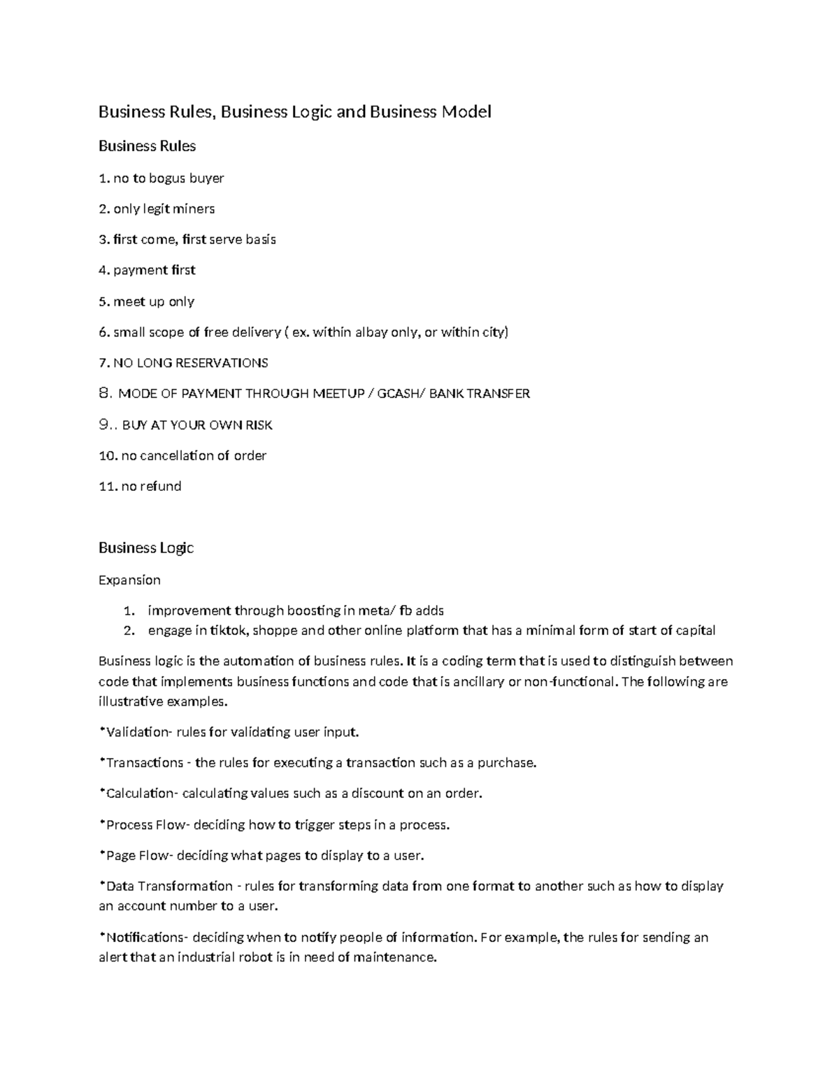 Business Rules bus. logic, and bus. model - Business Rules, Business ...