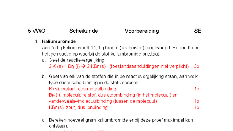 5 VWO Scheikunde Voorbereiding SE: Nakijkmodel en Antwoorden - Studeersnel