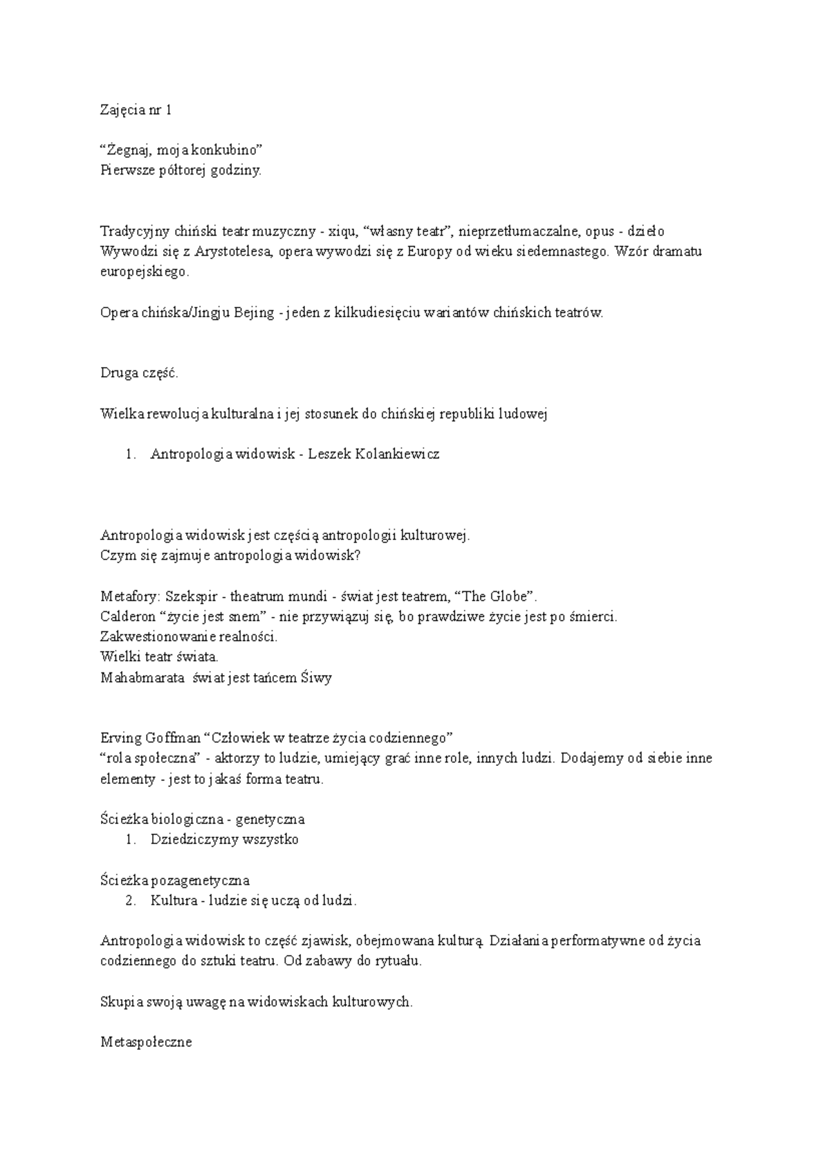 Antropologia Widowisk: Tradycyjny Chiński Teatr Muzyczny Xiqu - Studocu