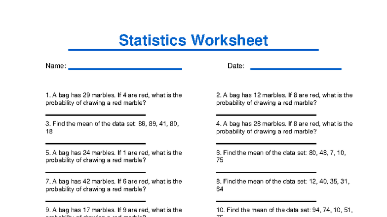 Statistics Worksheet 10: Probability & Mean Calculations - Studocu