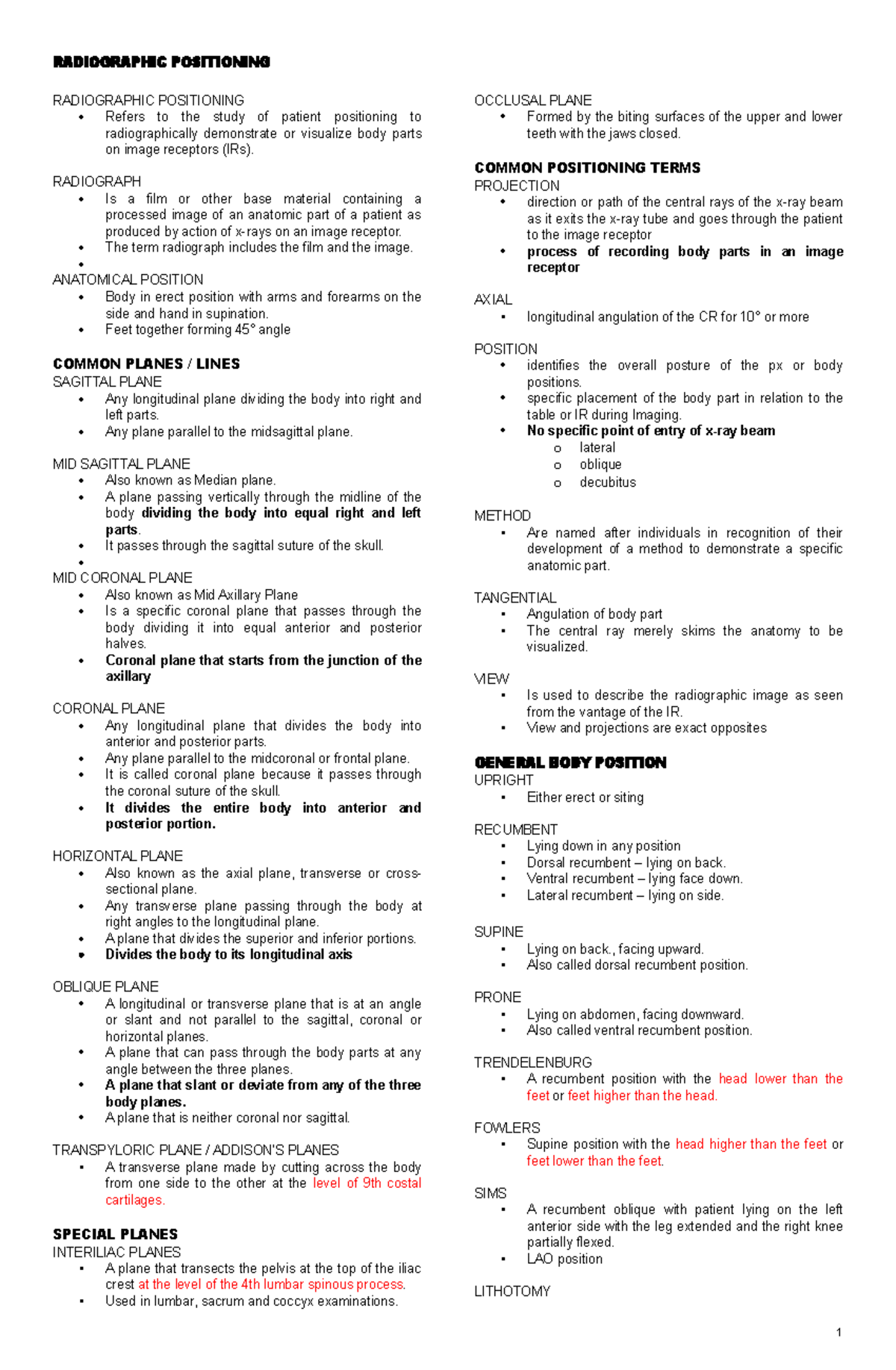 RAD 101: Radiographic Positioning Notes for Patient Imaging - Studocu