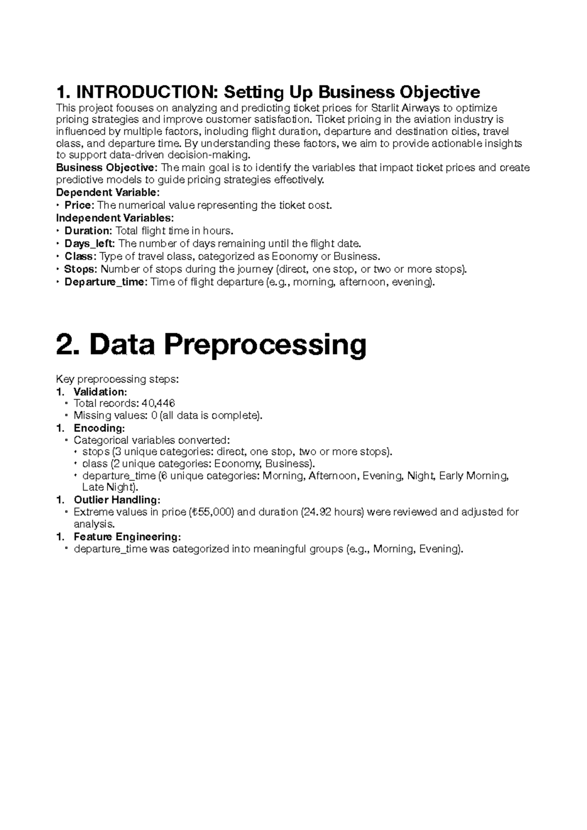 1. Business Objective Analysis: Ticket Pricing for Starlit Airways ...