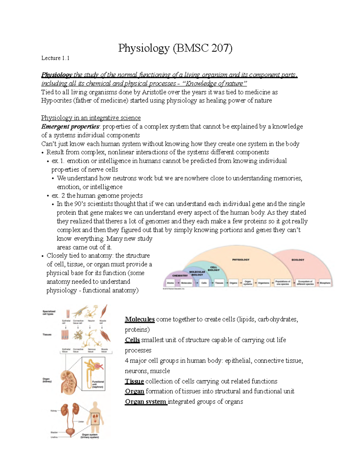 Module 1 - Intro - Physiology (BMSC 207) Lecture 1. Physiology the ...