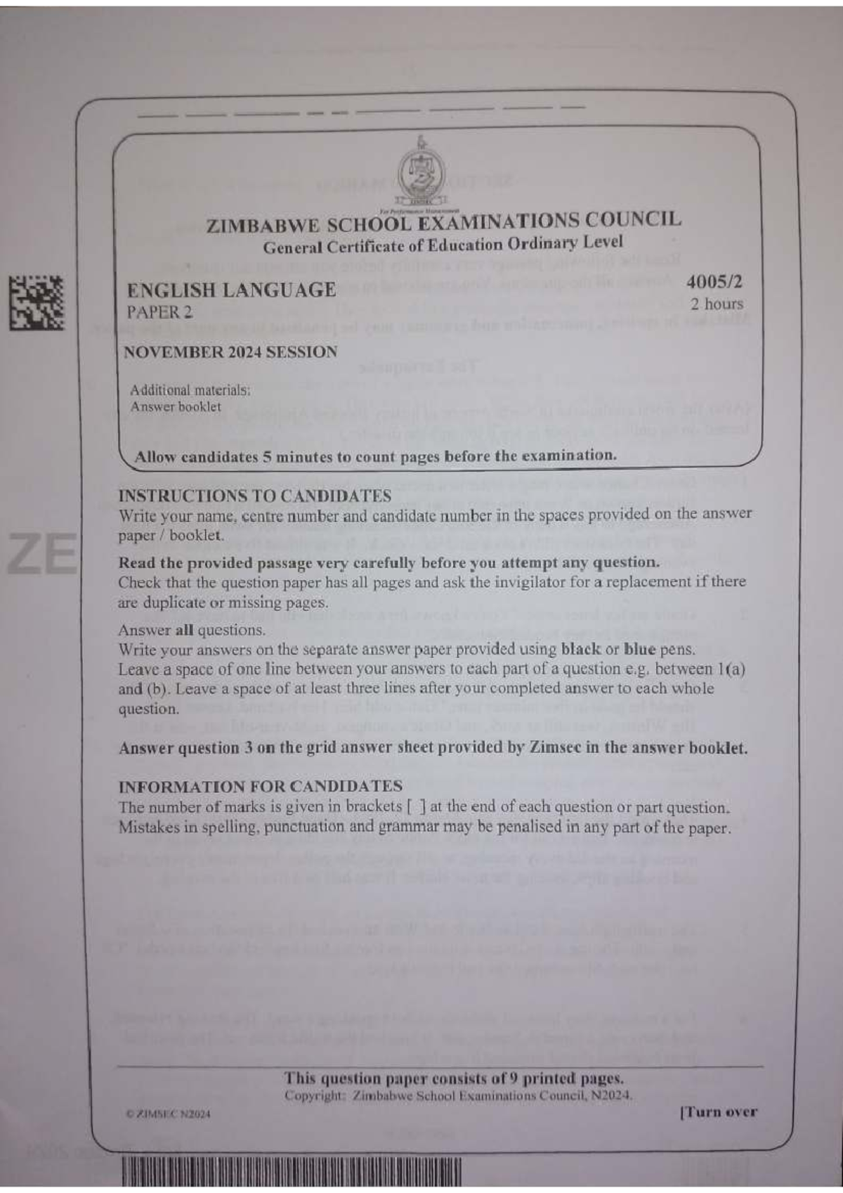 ZIMSEC N2024 English Paper 2: Earthquake Impact Analysis - Studocu