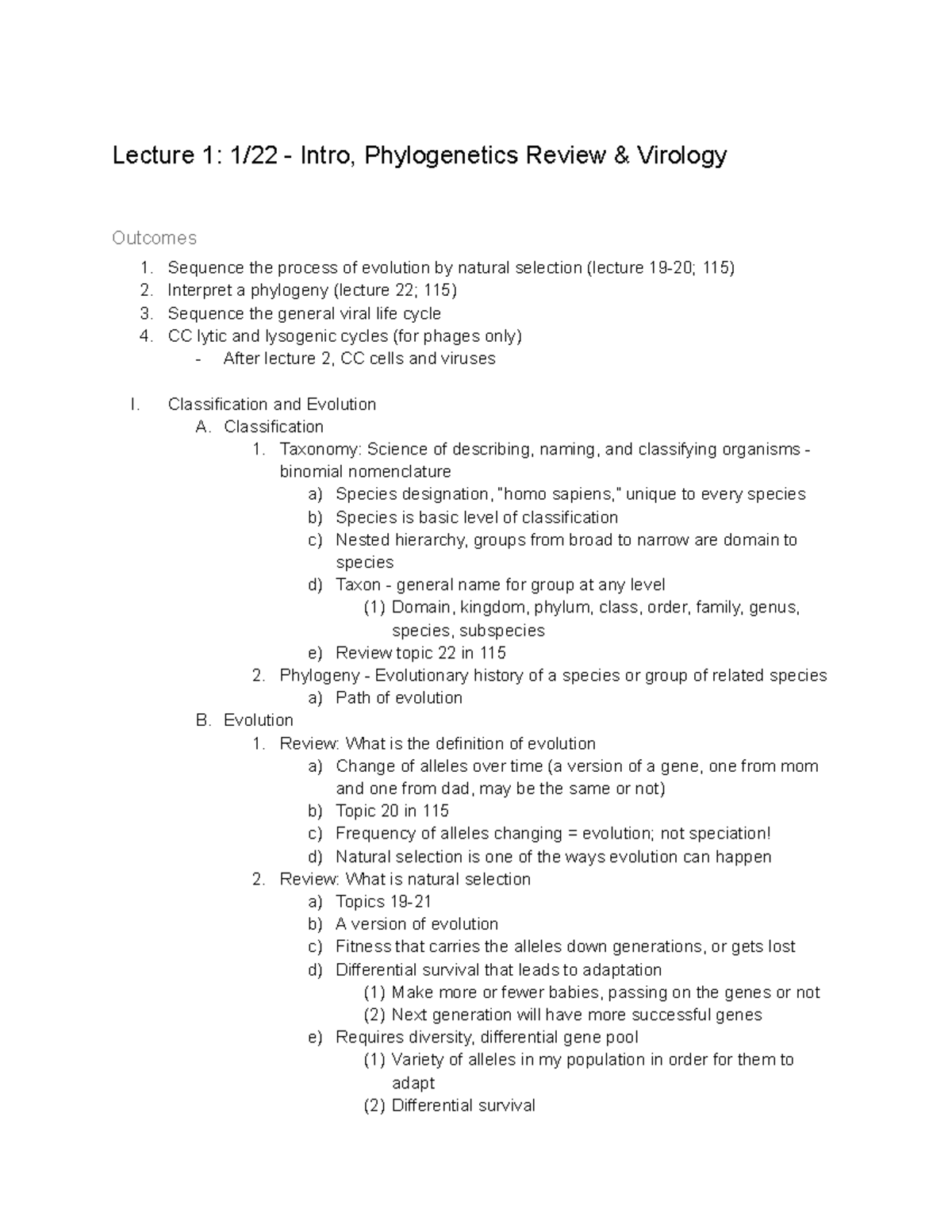 Gen Bio II Notes - Exam 1 - Lecture 1: 1/22 - Intro, Phylogenetics ...