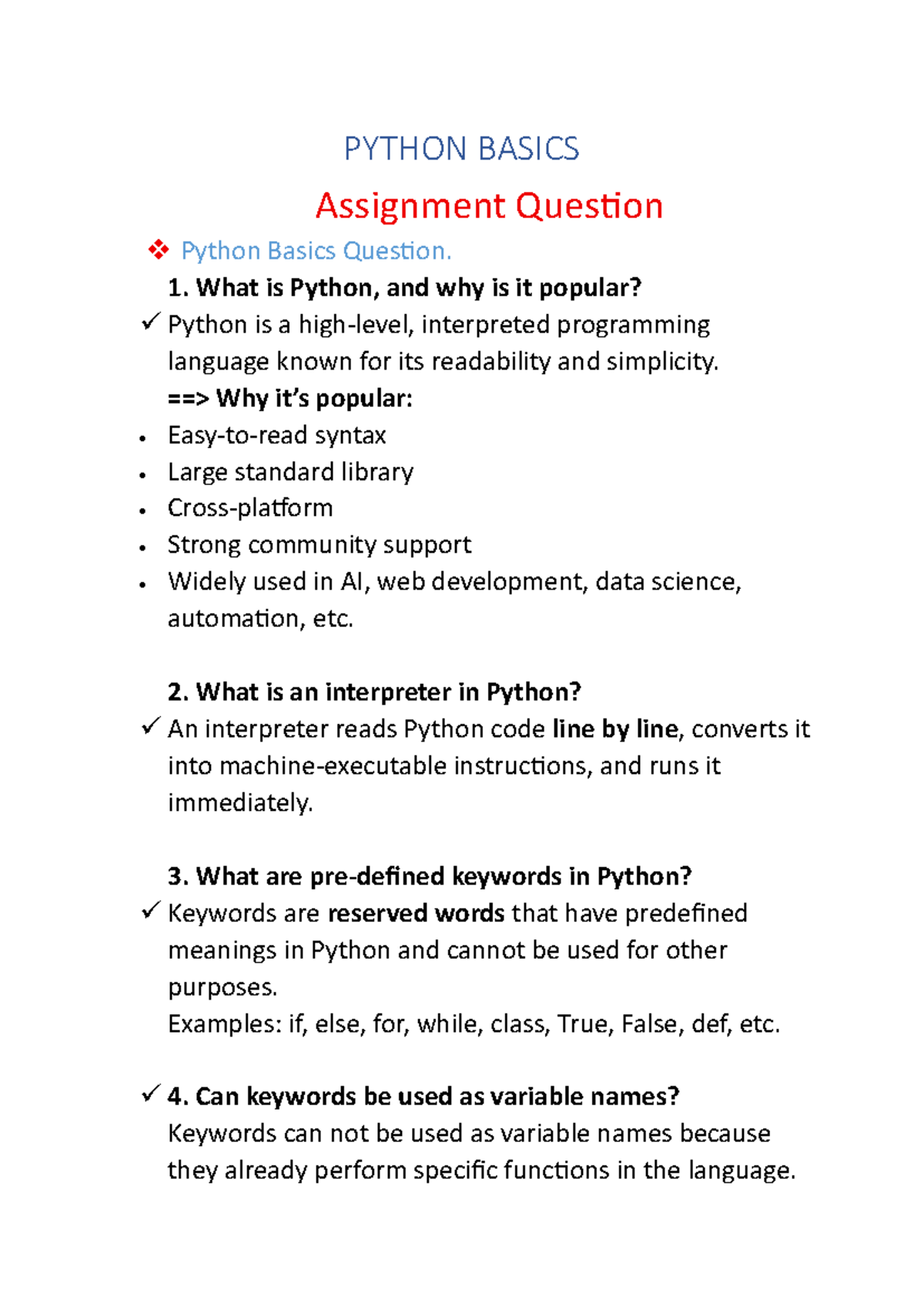 PYTHON BASICS (PY101) Assignment Questions and Answers - Studocu