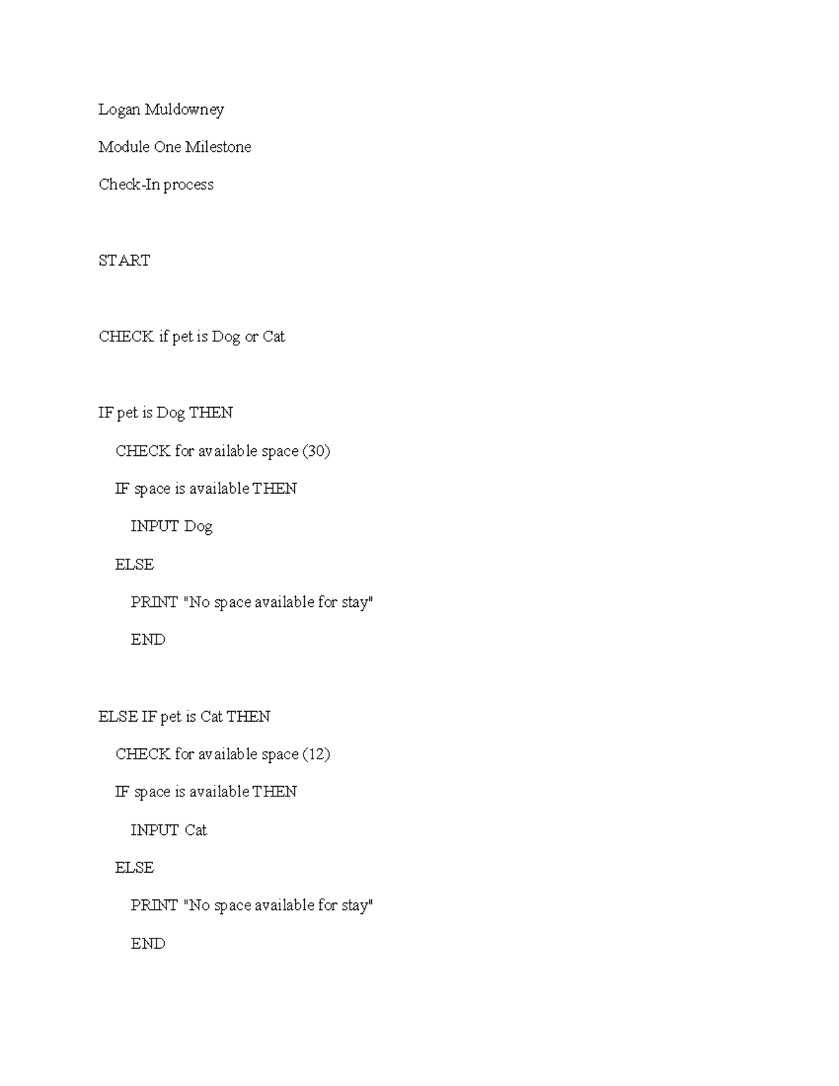 Logan Pseudocode and Flowchart-1-6 Milestone - Logan Muldowney Module ...