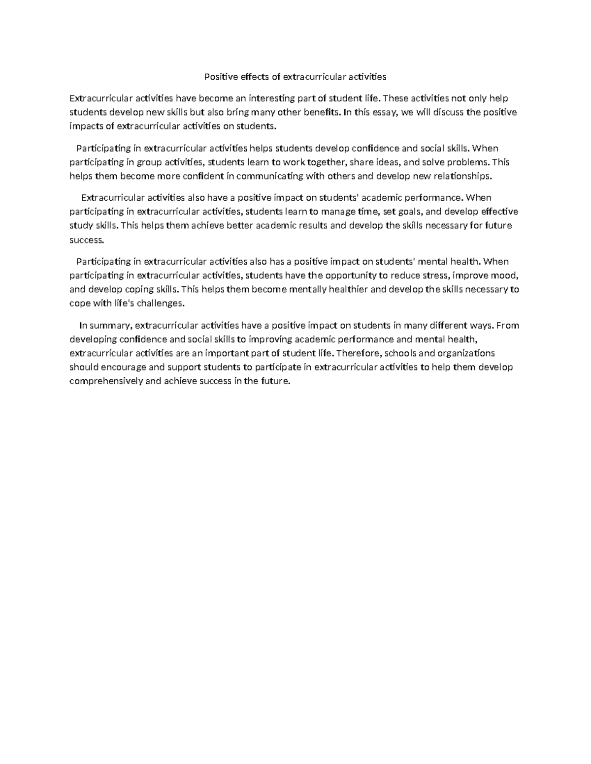 Positive effects of extracurricular activities - Positive effects of ...