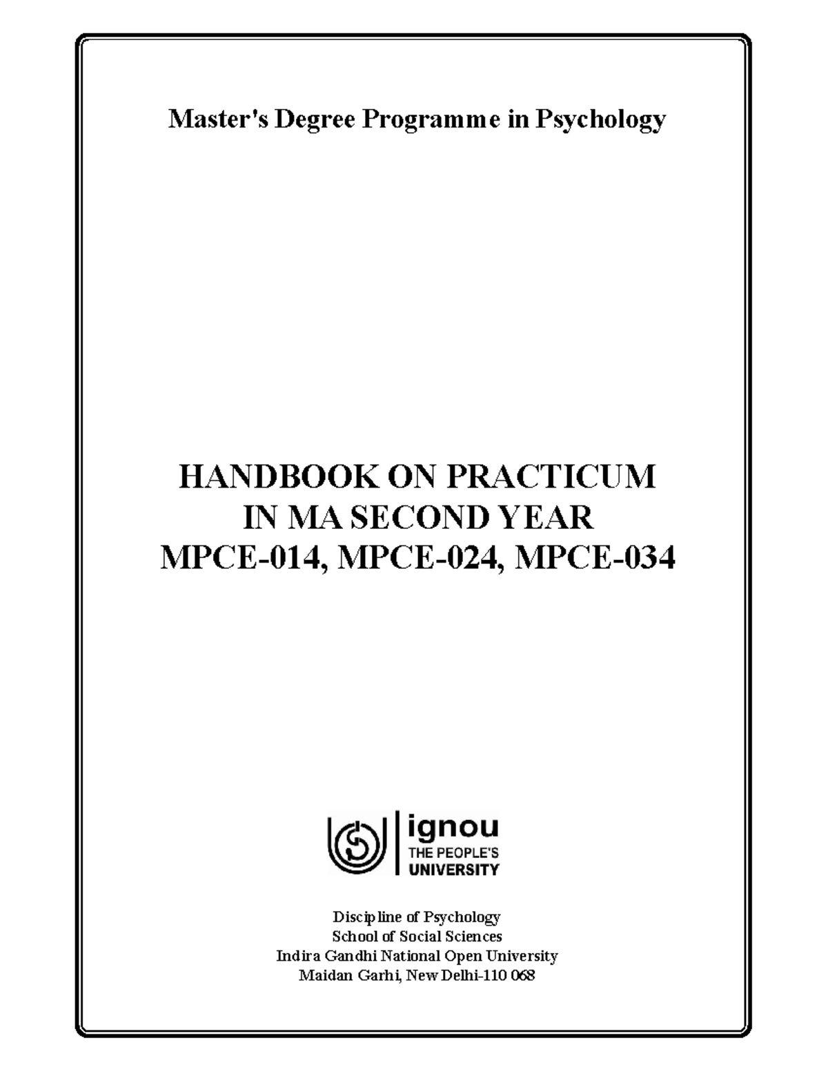 MPCE-14 Practicum in Clinical Psychology with brief pointers - masters ...