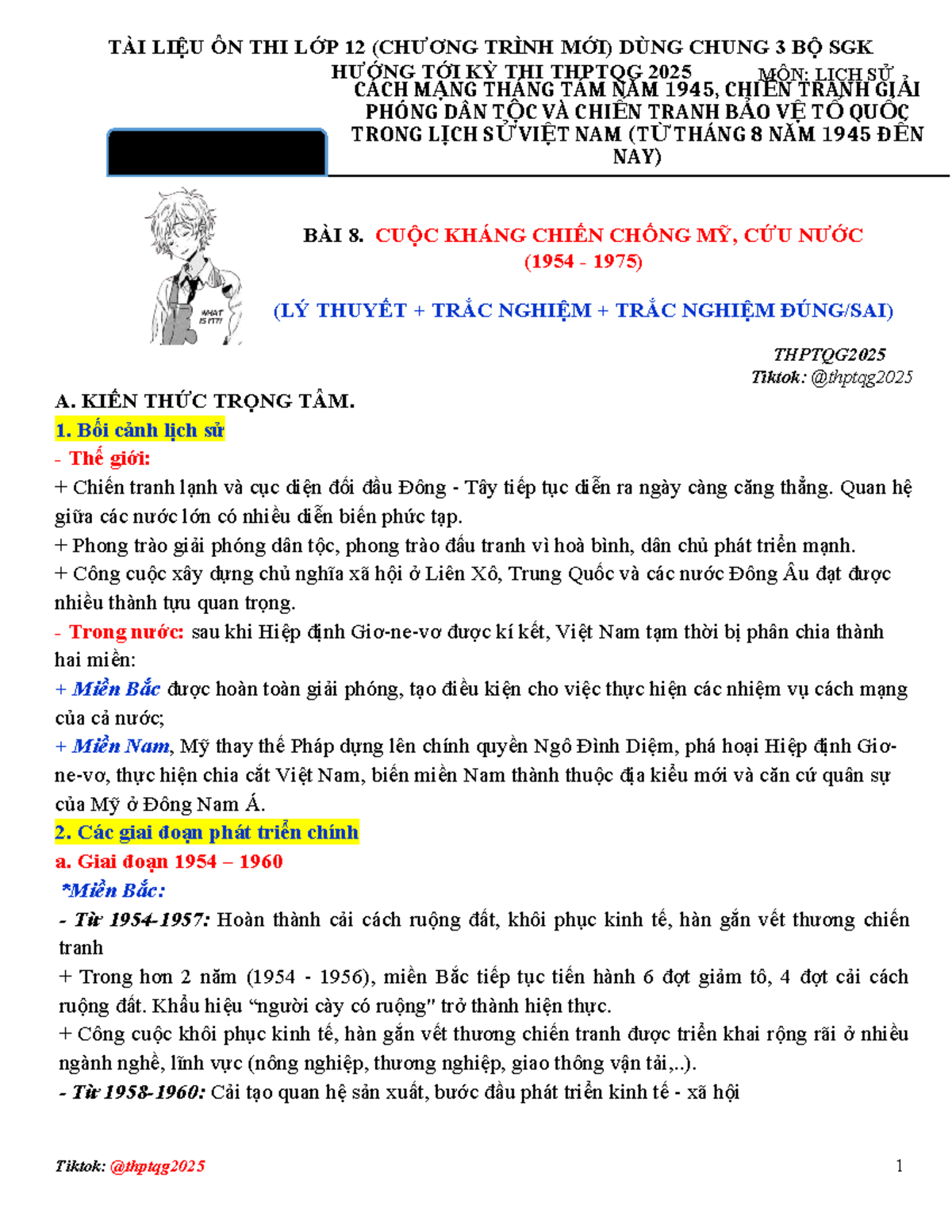 [LS12] - BÀI 8. CUỘC KHÁNG CHIẾN CHỐNG MỸ CỨU NƯỚC (1954-1975) - ĐÁP ÁN ...