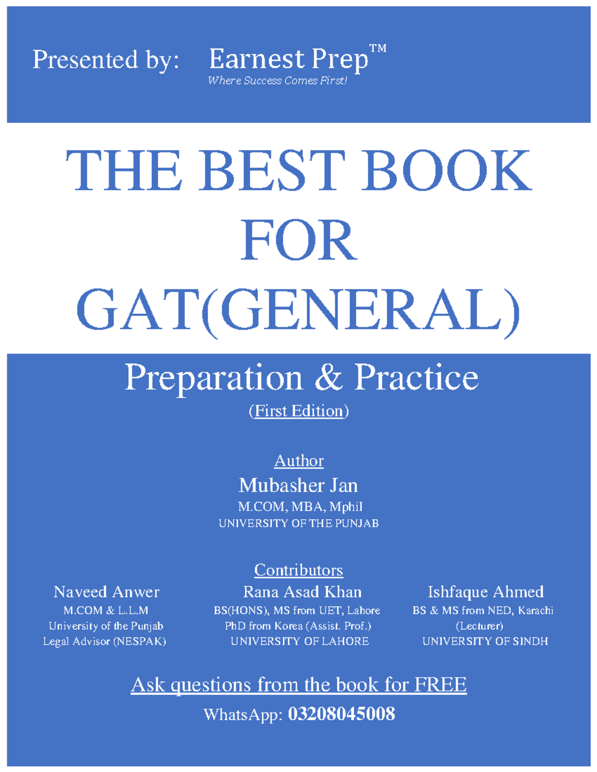 The Best Book for GAT (General) Preparation - Earnest Prep Guide - Studocu