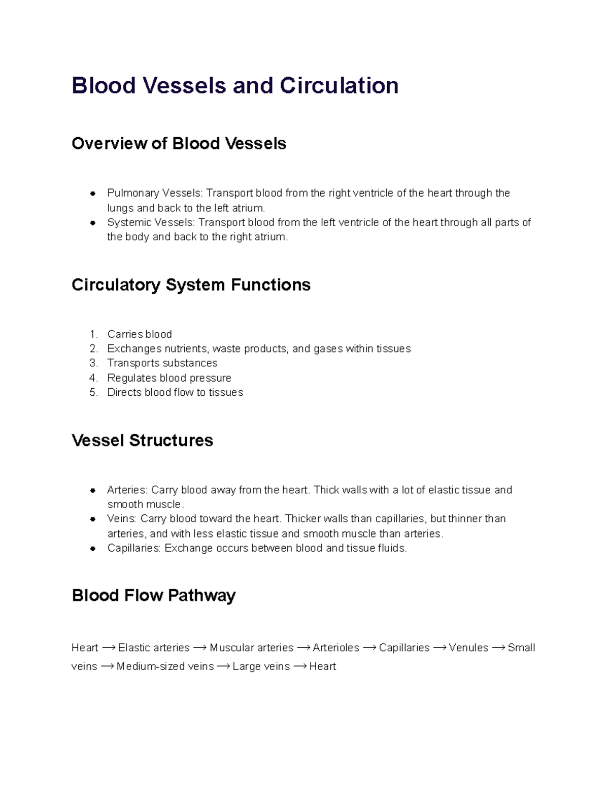 Anaphy Chapter 13: Blood Vessels & Circulation Overview - Studocu