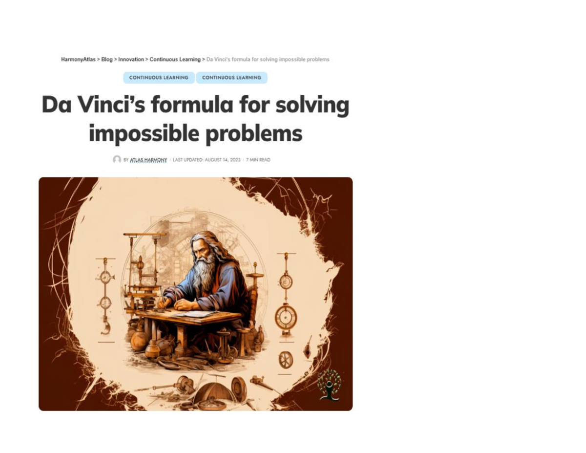 Article Review ON DA Vinci Problem Solving - Article Review: “Da Vinci ...