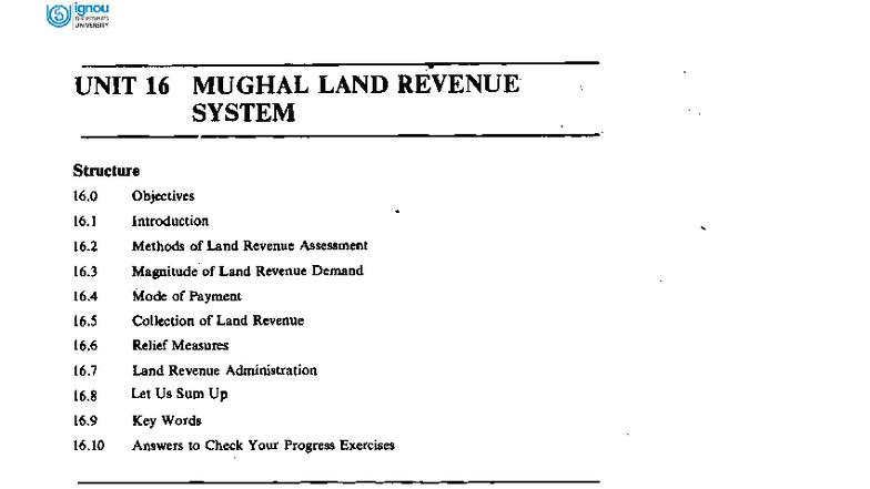 Unit 16: The Mughal Land Revenue System - Assessment and Collection ...
