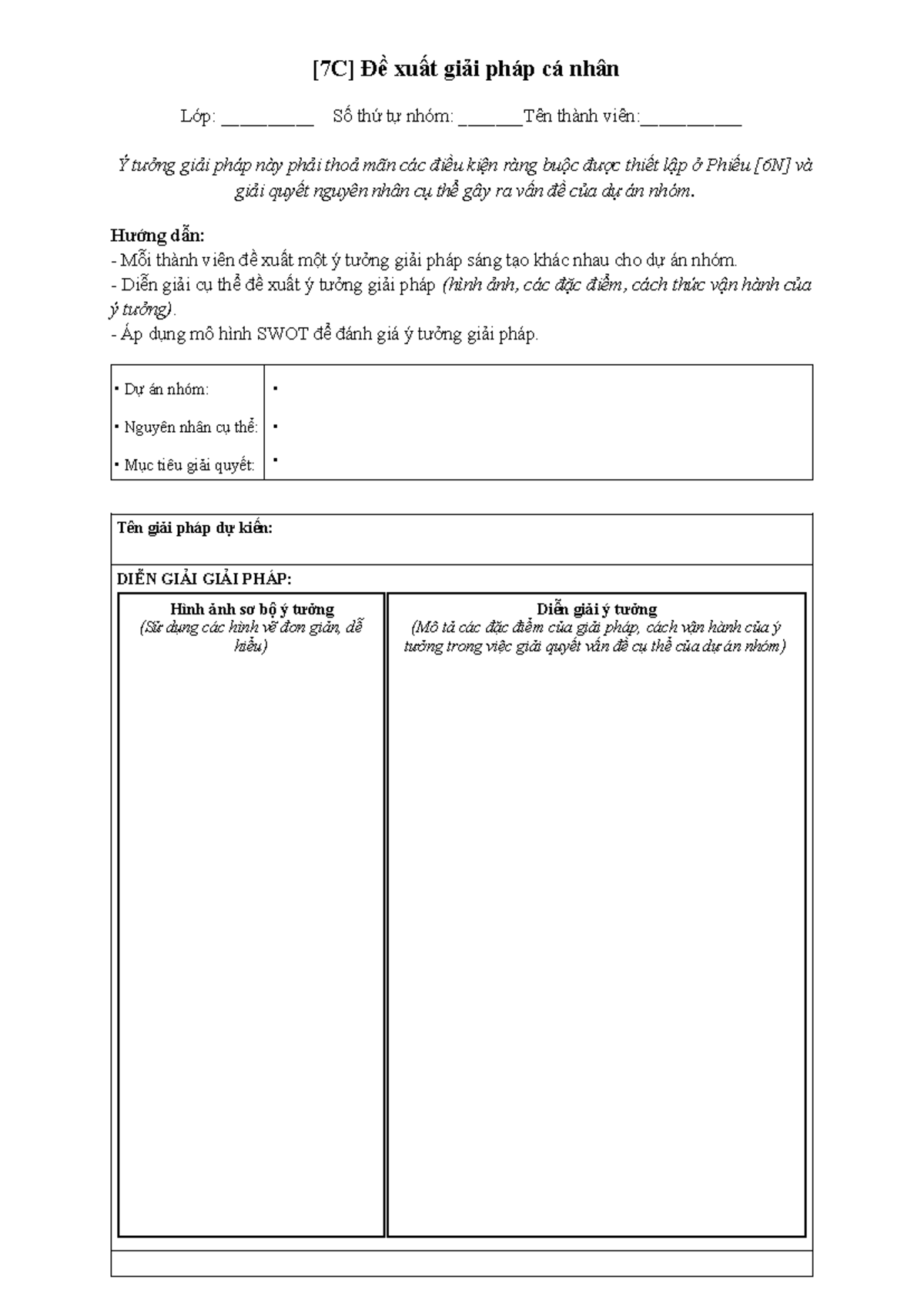 [7C] Đề xuất giải pháp cá nhân cho dự án nhóm - Studocu