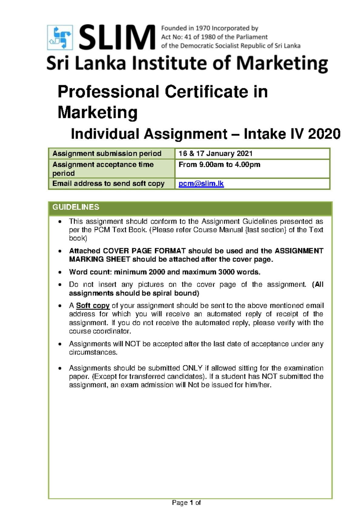 Chamara pcm - Page 1 of 6 Professional Certificate in Marketing ...
